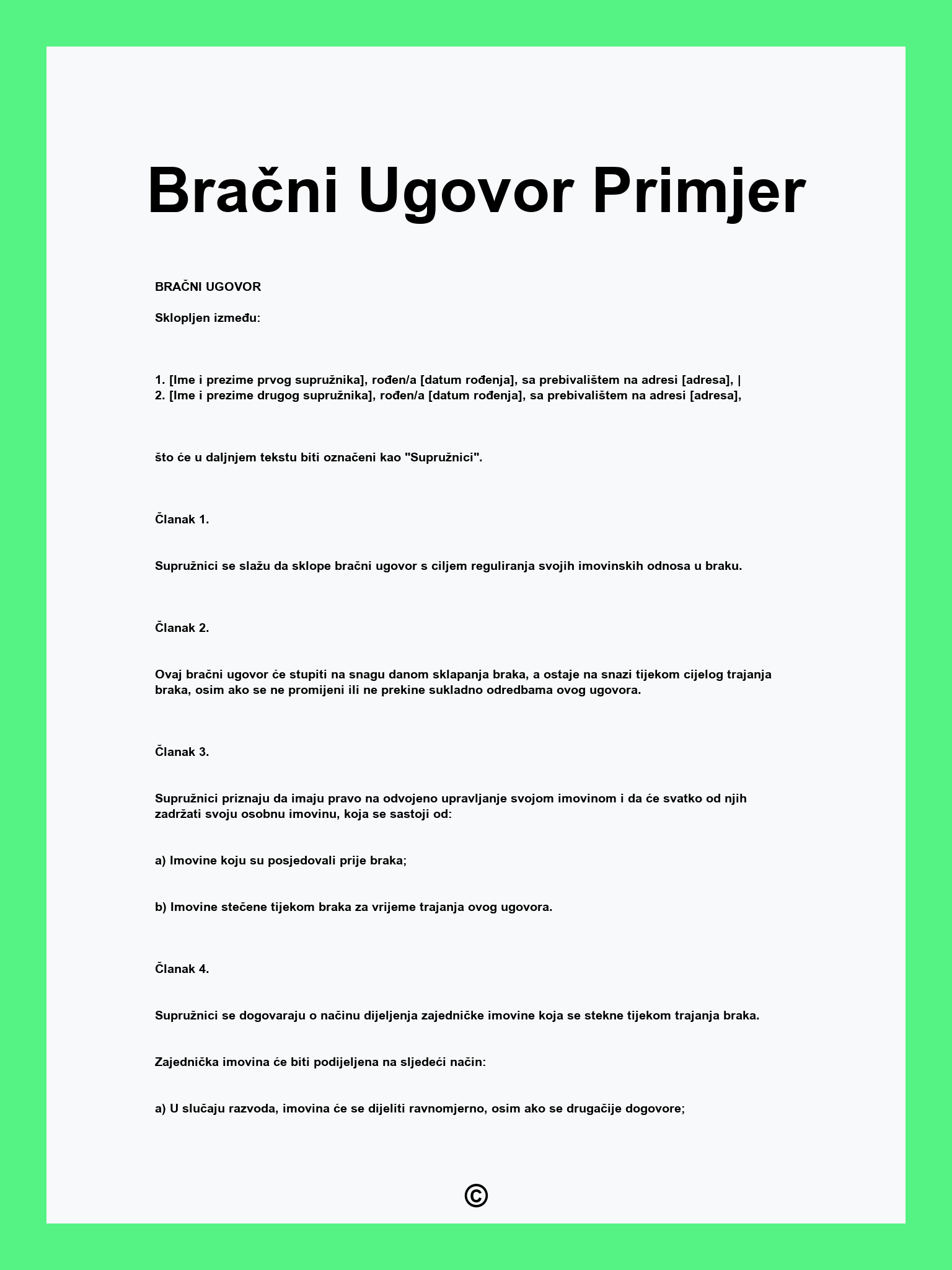 Bračni Ugovor Primjer