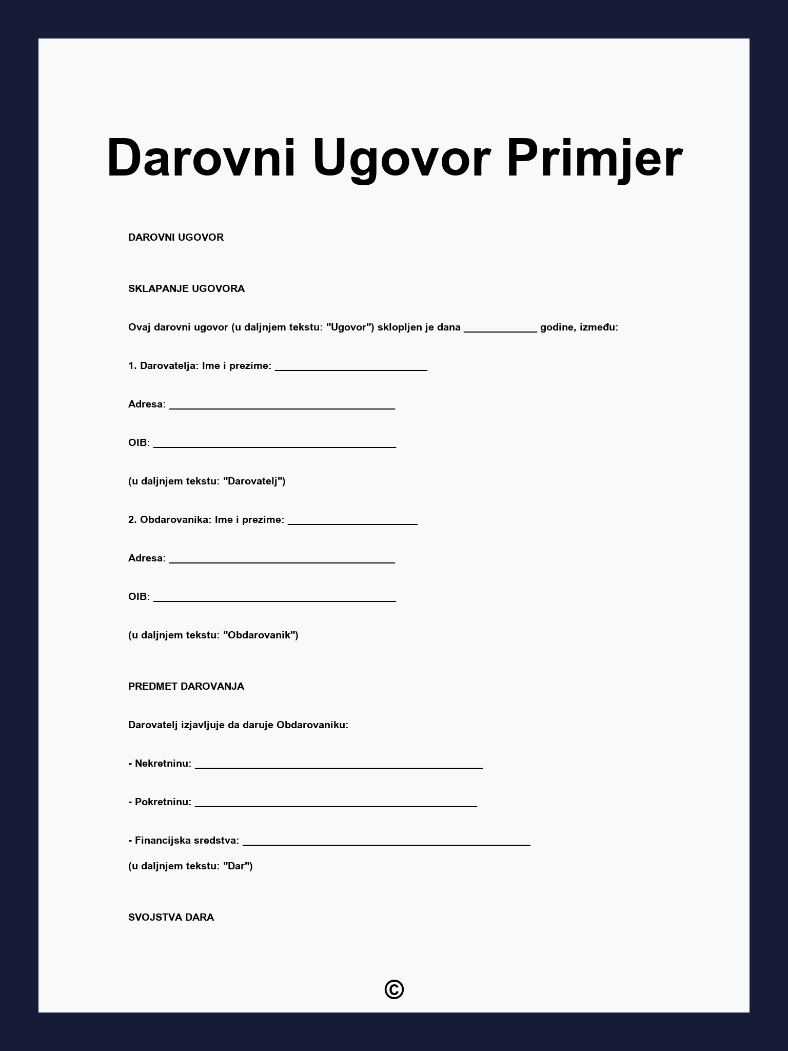 Darovni Ugovor Primjer