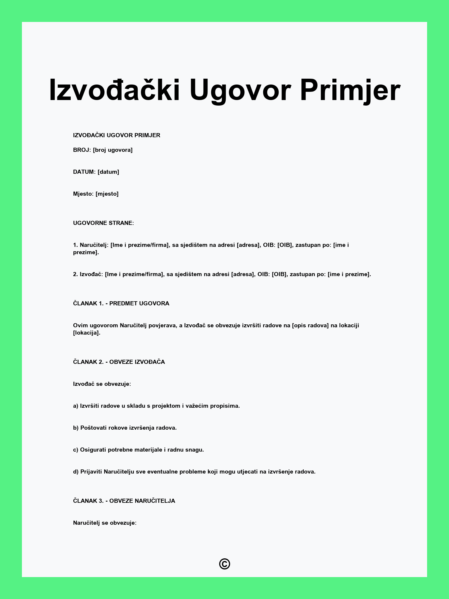 Izvođački Ugovor Primjer