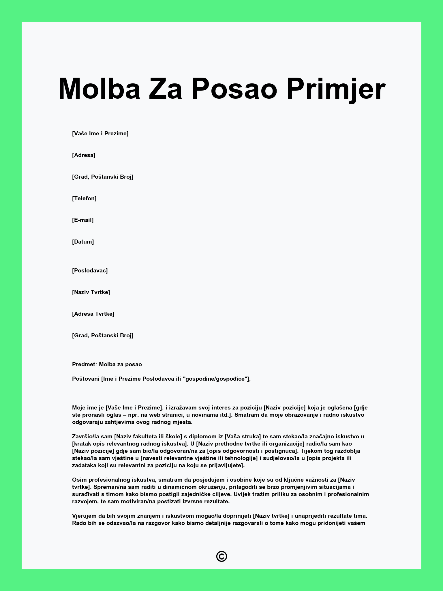Molba Za Posao Primjer