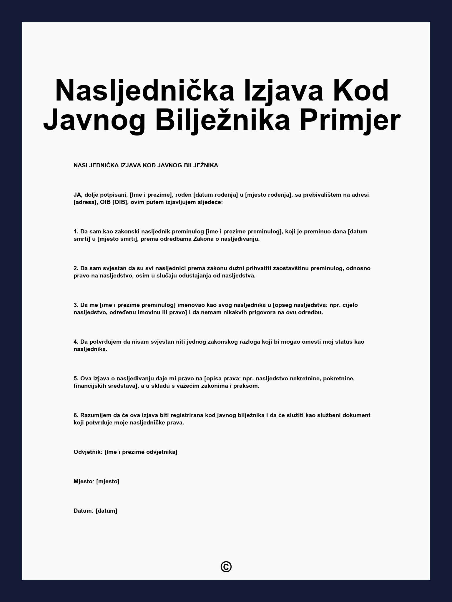 Nasljednička Izjava Kod Javnog Bilježnika Primjer