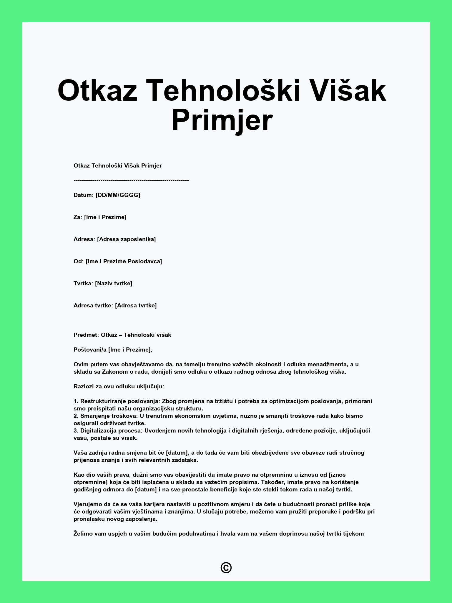 Otkaz Tehnološki Višak Primjer