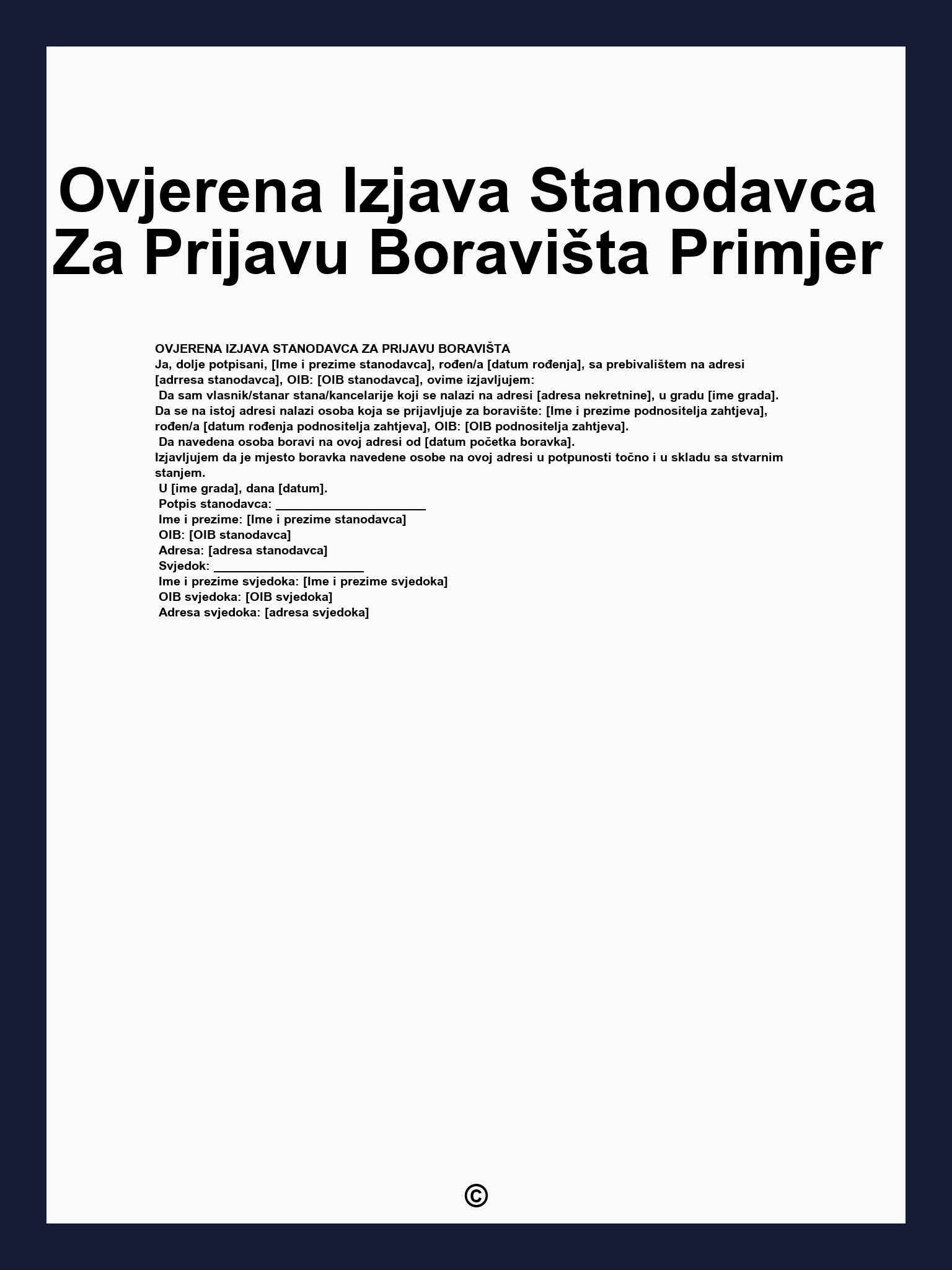 Ovjerena Izjava Stanodavca Za Prijavu Boravišta Primjer