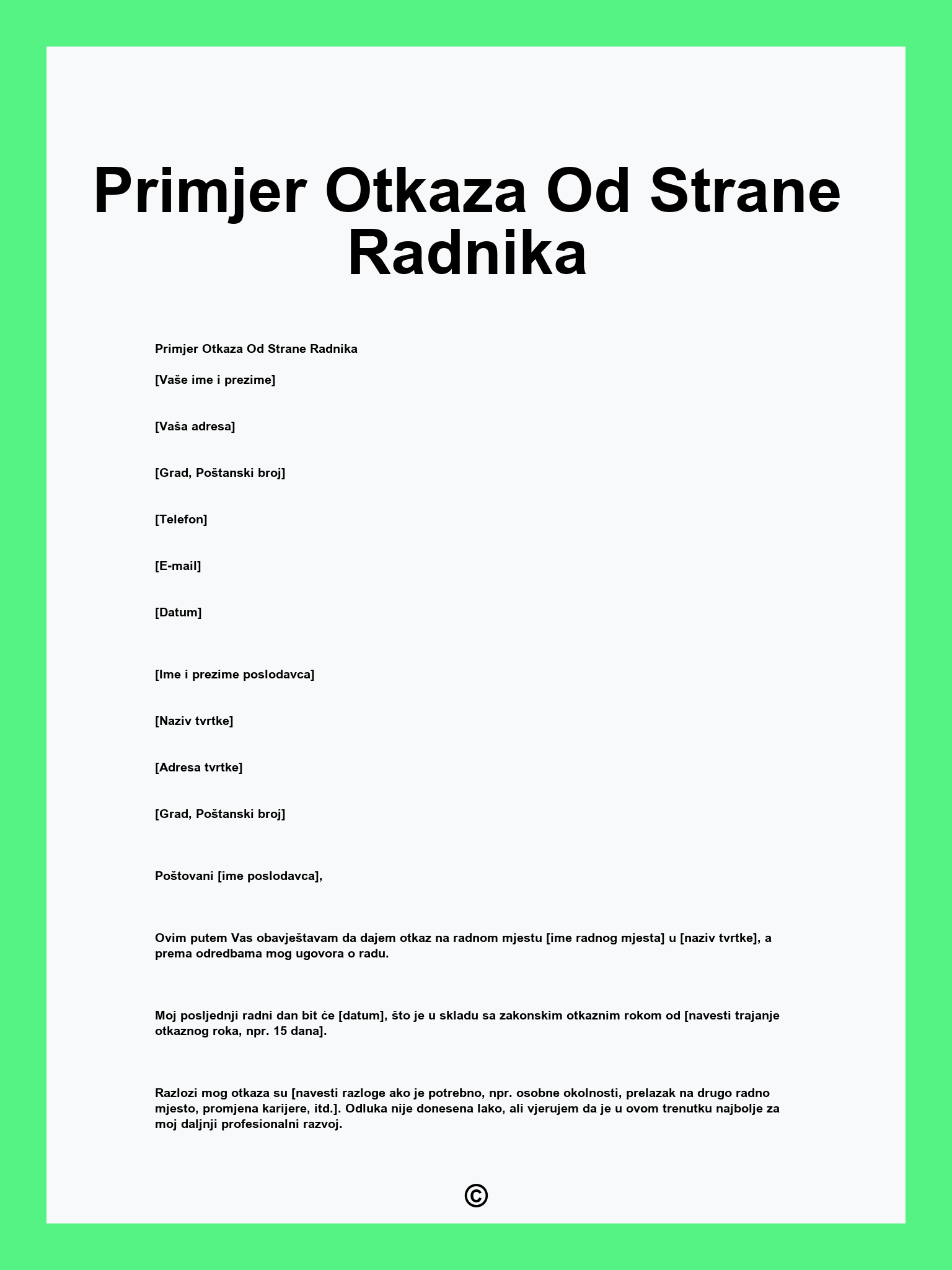 Primjer Otkaza Od Strane Radnika