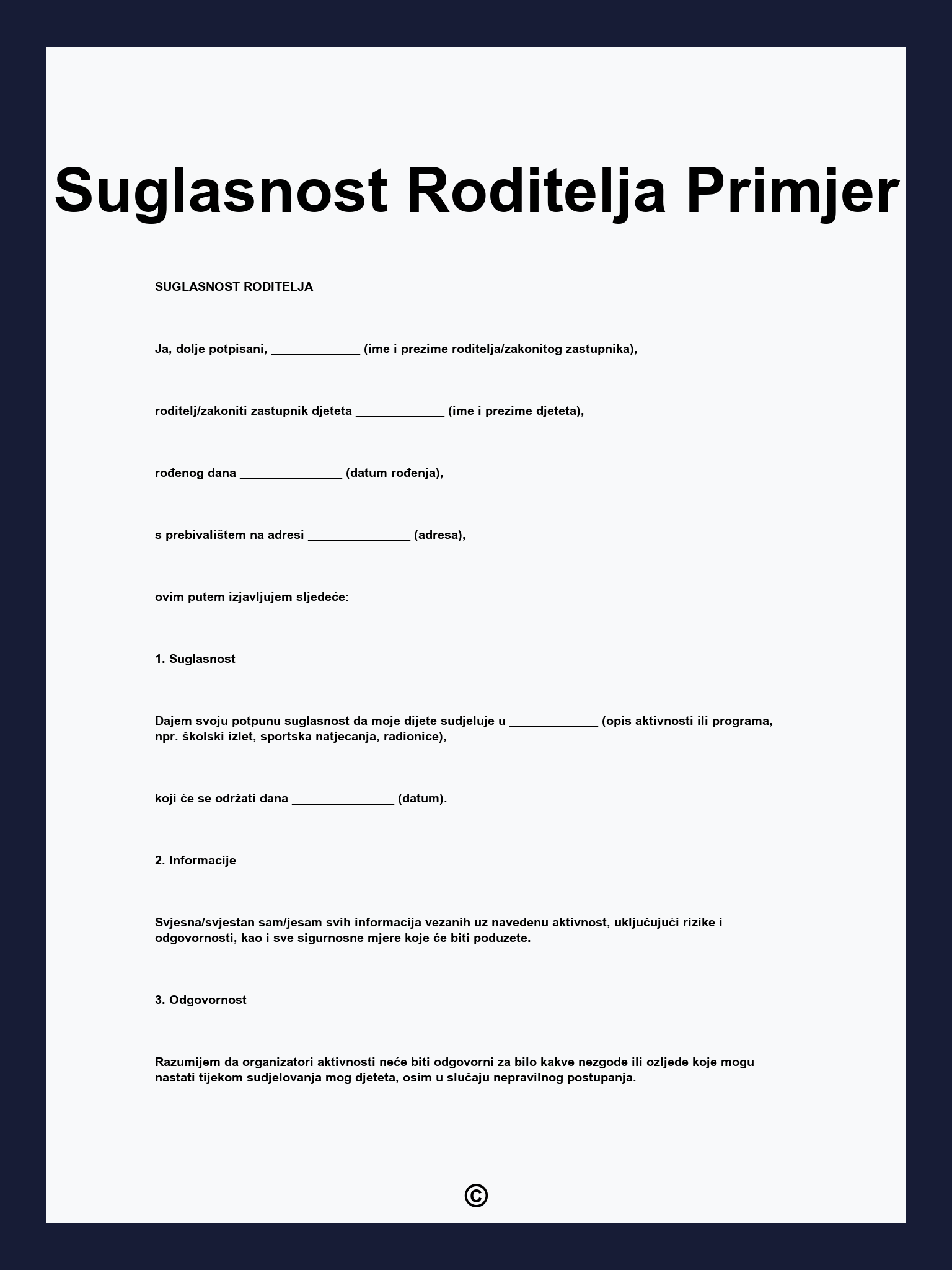 Suglasnost Roditelja Primjer
