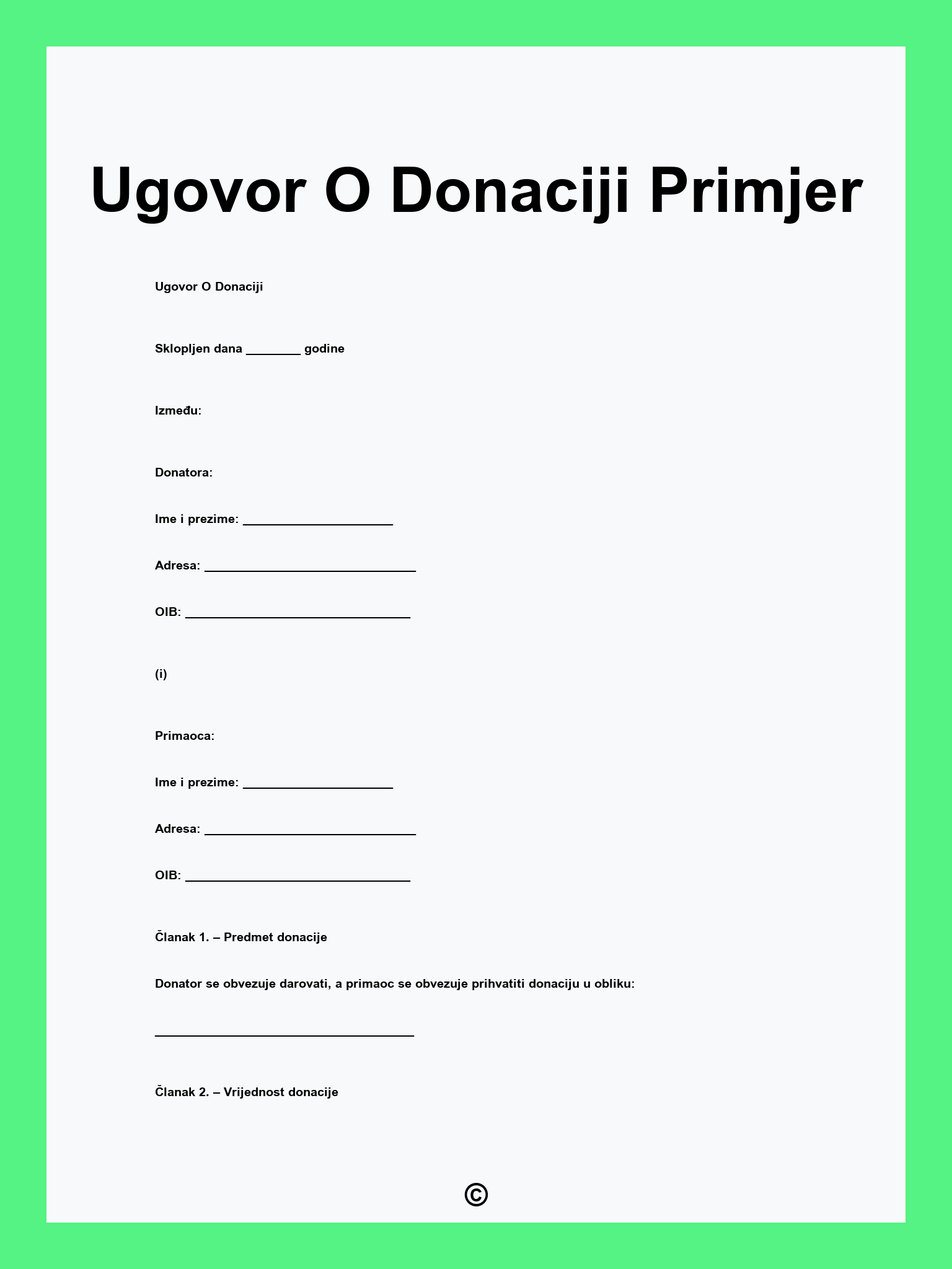 Ugovor O Donaciji Primjer