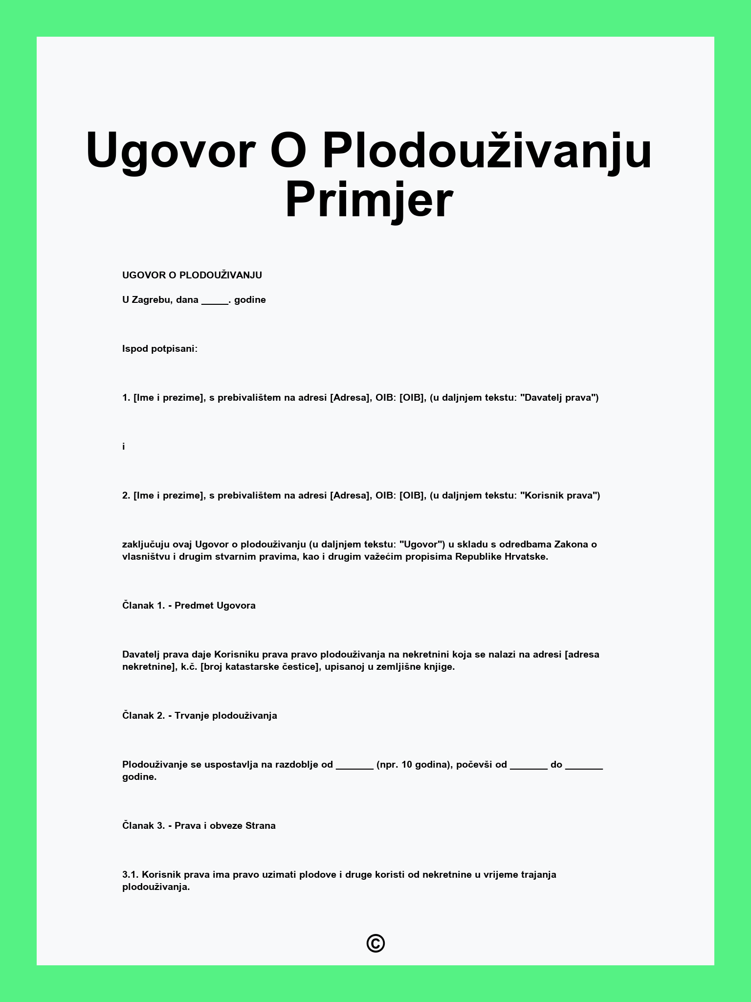 Ugovor O Plodouživanju Primjer