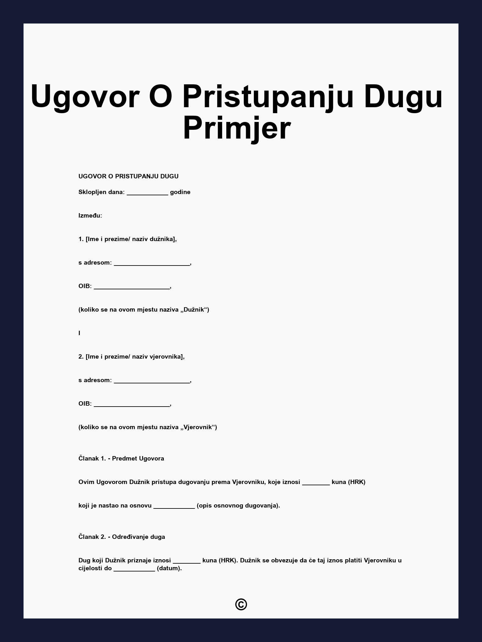 Ugovor O Pristupanju Dugu Primjer